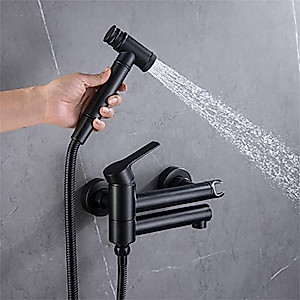 MINJING Bidet Sprayer Black, Wall Mount Bathtub Faucet with Bidet Sprayer, Cold and Hot Water Bidet Toilet Sprayer, Handheld Bidet Sprayer for Personal Hygiene