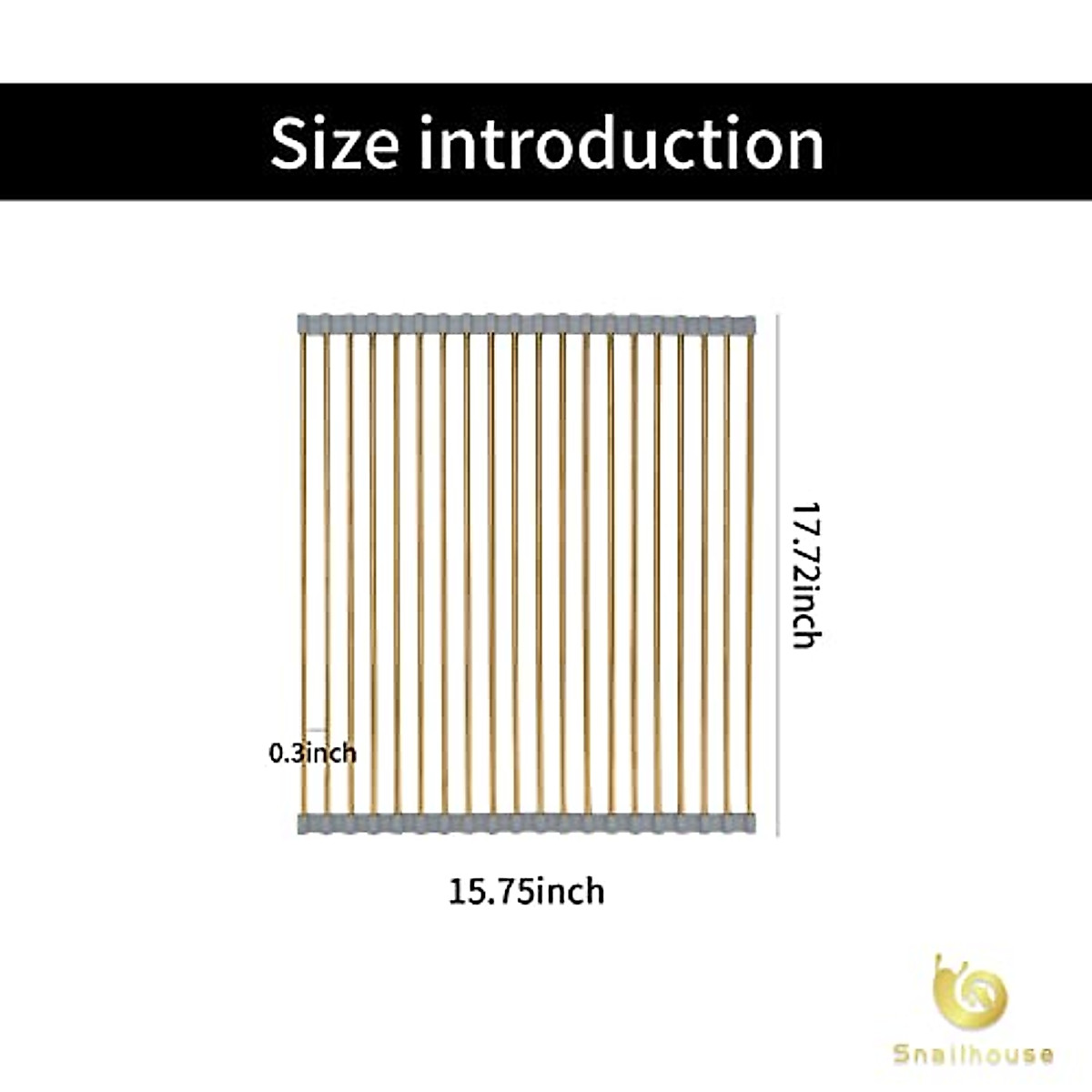 Snailhouse Roll Up Dish Drying Rack, Stainless Steel Dish Drainer Over The Sink with Anti-Slip Silicone for Kitchen Counter, Gold (17.8 x 15.7 in)