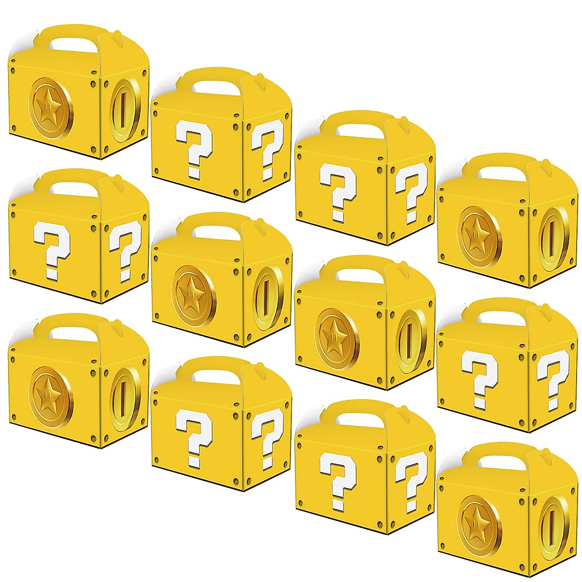 OULUN 12Pcs Mario Question Mark Party Candy Box, Super Brothers Question Mark Gold Coin Themed Party Candy Box