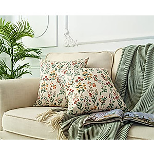 KWOS Set of 2 Outdoor Waterproof Pillow Covers 18x18 Inch, Rustic Country Style Farmhouse Floral Pattern Decorative Cushion Covers for Patio Furniture Garden Outdoor Decor Rattan Chair Sofa, Beige