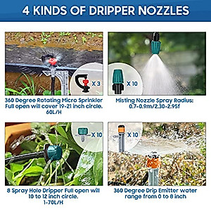 GOTGELIF Micro Drip Irrigation Kit,40+2m/138ft Garden Irrigation System with Adjustable Nozzle Sprinkler Sprayer&Dripper Automatic Patio Plant Watering Kit Misting Cooling System for Greenhouse, Lawn