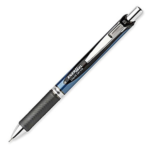 Pentel EnerGel Deluxe RTX Retractable Liquid Gel Pen, Fine Line, 0.5mm Needle Tip, Blue Barrel, Black Ink, Pack of 6