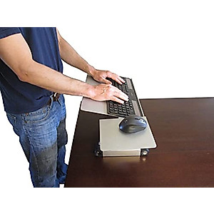 WorkEZ Keyboard and Mouse Tray ergonomic on-desk riser adjustable height angle negative tilt Raise computer keyboards to Standing sit stand-up standing accessories lift silver