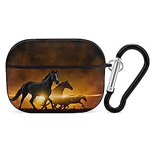 Compatible with AirPods Pro Case Cover with Keychain Running Horses Airpod Cases Accessories Portable Shockproof Protective Case for Women Men Girls Hard Headphone Case for Apple Airpods Pro
