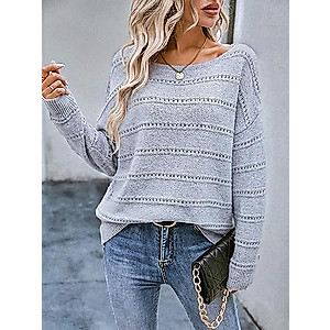 Milumia Women's Off The Shoulder Sweater Long Sleeve Oversized Knit Boat Neck Jumper Tops A Light Grey Medium