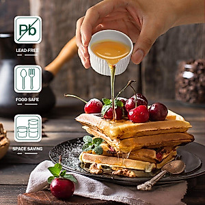 Mini Ramekins 1.5 oz, Vidalenta Dipping Sauce Cups, Tiny Ramekins Dip Bowl Porcelain Souffle Dish Set of 6, Small Ramekins Dessert Cups Small Bowls for Charcuterie Board, Microwave & Oven Safe, White