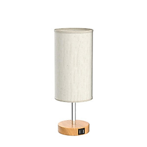 Yarra-Decor Bedside Lamp with USB Port - Touch Control Table Lamp for Bedroom Wood 3 Way Dimmable Nightstand Lamp with Round Flaxen Fabric Shade for Living Room, Dorm, Home Office (LED Bulb Included)