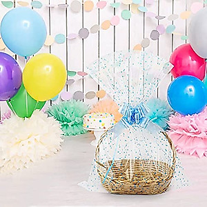 Yotelab Easter Large Cellophane Bags, Blue Heart Cellophane Wrap for Gift Basket, 22x33 Inches,10 Pieces Cellophane Gift Bags