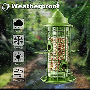 Decflow Bird Feeder, Wild Metal Bird Feeders for Outside with 4 Feeding Ports, Not 100% Squirrel Proof Hanging Birds Feeders and Garden Decoration Yard for Bird Watchers, 3.4-Pound Seed Capacity.