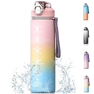 Bugucat Water Bottle 32OZ, Tritan Drinks Bottle with Straw and Time Markings, Jug Leak Proof,Sport Water Storage Container for Teenager Adult, Water Bottle for Gym School Cycling Fitness Outdoor