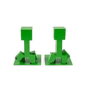 Minecraft 6-Inch Creeper Bookends, Set of 2 | Bookshelf Decor Room Essentials, Storage Organizer for Shelves and Desktops, Book Stoppers | Video Game Gifts And Collectibles