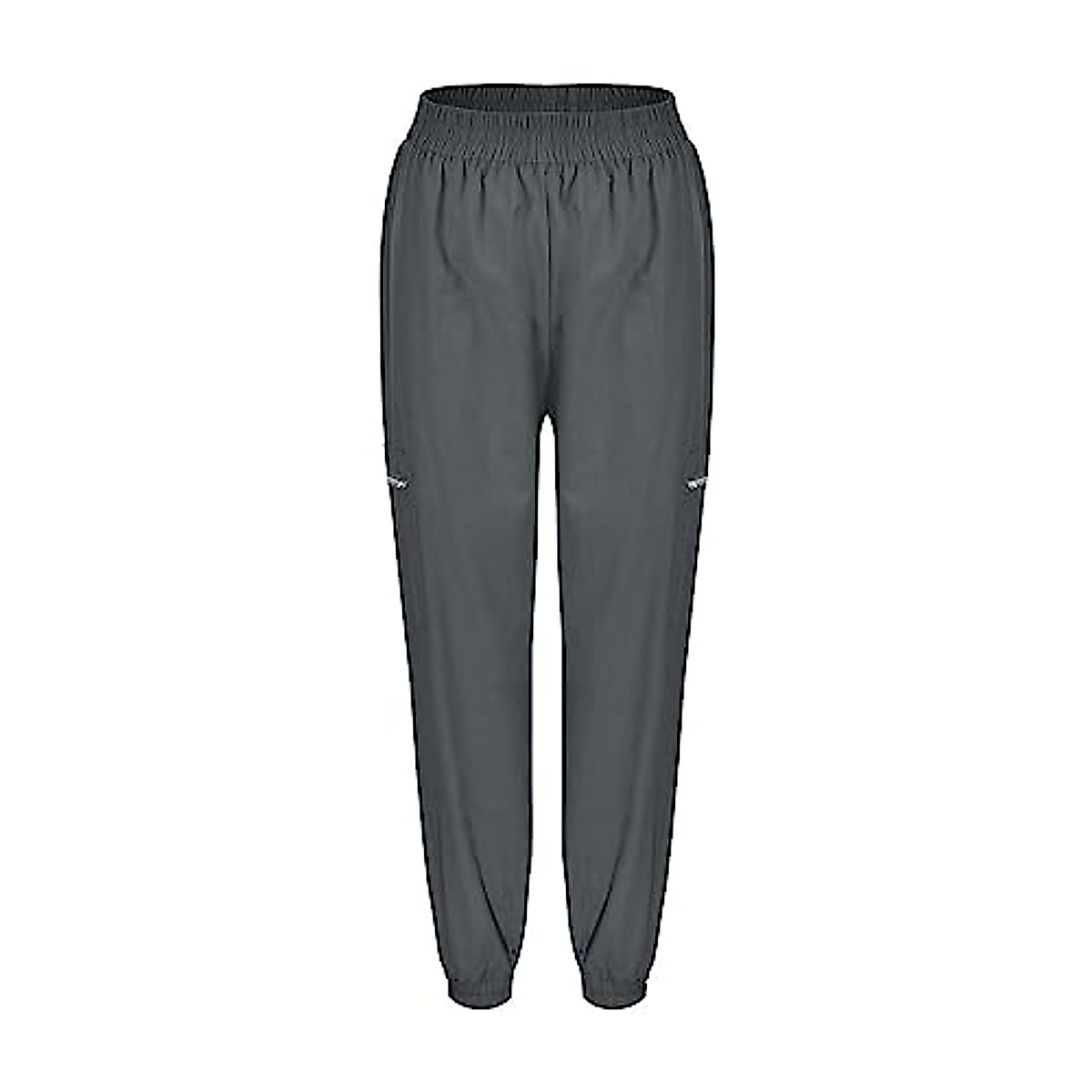 Pants Suits for Women Business Casual Women's Solid Color Elastic Waistband Zipper Pocket Wide Leg Casual (Grey, XL)