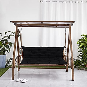 Hruile Waterproof Outdoor Swing Cushion with Backrest, 4 Inches Thicken Bench Pad Cushion Seat Cushion Pad, 2 or 3 Seater Garden Bench Cushion Patio Furniture Swing Pad,59x40in,Khaki