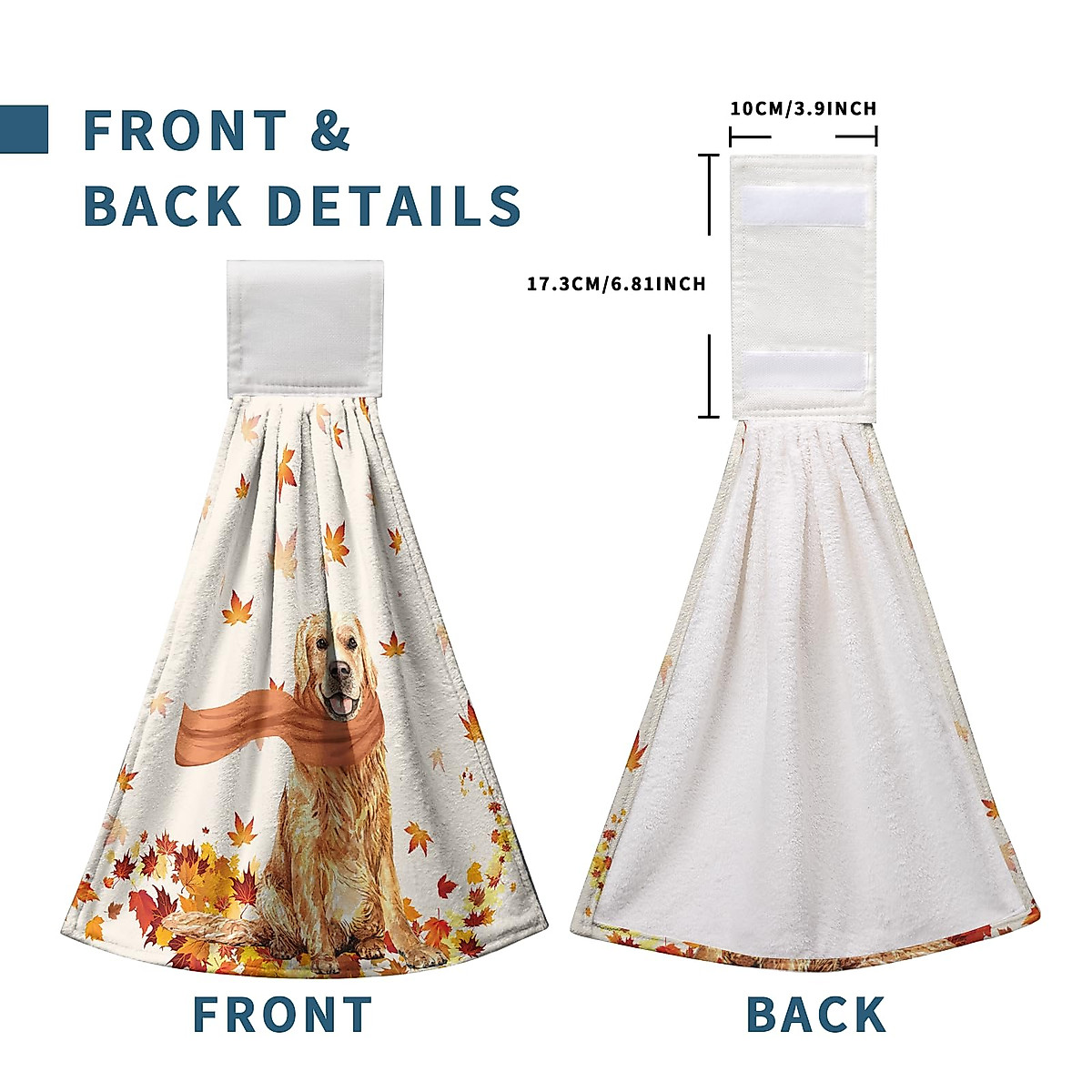 Kwlegh Dog Hand Towels for Bathroom Set of 2 Puppy Hanging Dish Towels Kitchen Towel with Hanging Loop Small Fingertip Tie Towel for Dog Lovers