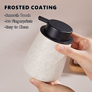 12Oz Foaming Hand Soap Dispenser - Ceramic Bathroom Foam Soap Dispenser with Easy-to-Press Black Pump, Refillable Lotion Hand Soap Dispenser, Dish Soap Dispenser for Kitchen, Speckled Matte Beige