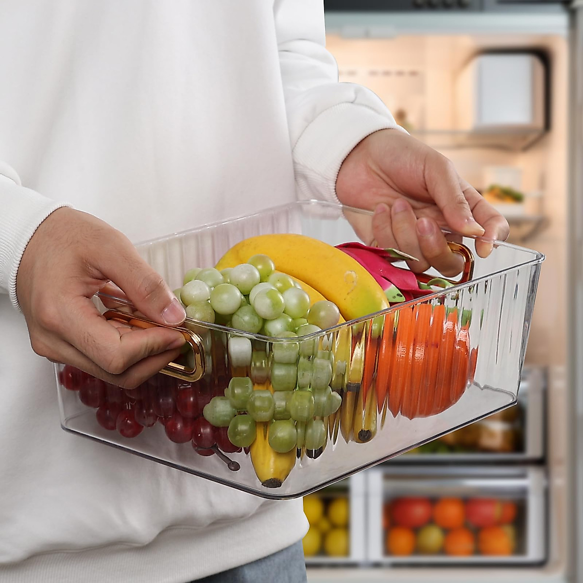 Jandson Clear Plastic Storage Bin, 4 Pack Pantry Organizer Containers