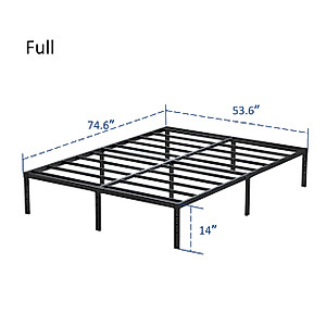 Maenizi 14 Inch Full Size Bed Frame No Box Spring Needed, Heavy Duty Metal Platform Bed Frame Full Support Up to 3000 lbs, Easy Assembly, Noise Free, Black
