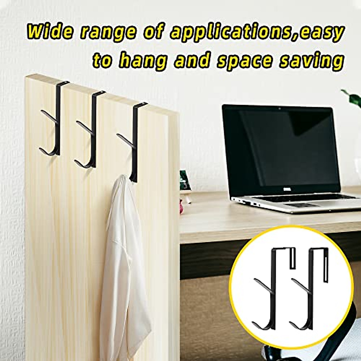 Wehhbtye Adjustable Double Coat Hooks,Thick Cubicle Wall Coat Hook,Metal Over The Panel Double Hook Adjusted to Fit 1.35 to 3.5 Inch Thickness Panels for Wall Panel (2pcs)