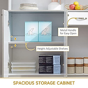 HOMCOM 71" Freestanding Buffet with Hutch, Kitchen Storage Cabinets, Pantry with 6 Doors, 3 Adjustable Shelves, and Drawer for Living Room, White