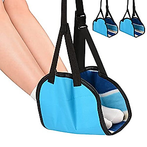 supregear Foot Hammock, 2-Pack Adjustable Airplane Footrest Portable Packable Relax Foot Hammock for Flight Train Bus Home Office Under Desk Travel Accessory for Reduce Swelling and Soreness, Blue