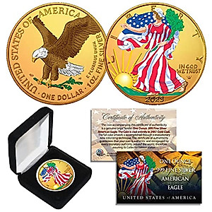Combo 24K Gold Gilded/Color 2018 American Silver Eagle 1 Oz .999 Coin w/Box