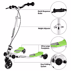 Swing Scooter, casulo Swing Wiggle Scooter, Foldable Wiggle Scooter 3-Level Adjustable | 3 Wheels Self Push Kids Scooter for Boys &Girls Age 5+ [US Stock] (Green)