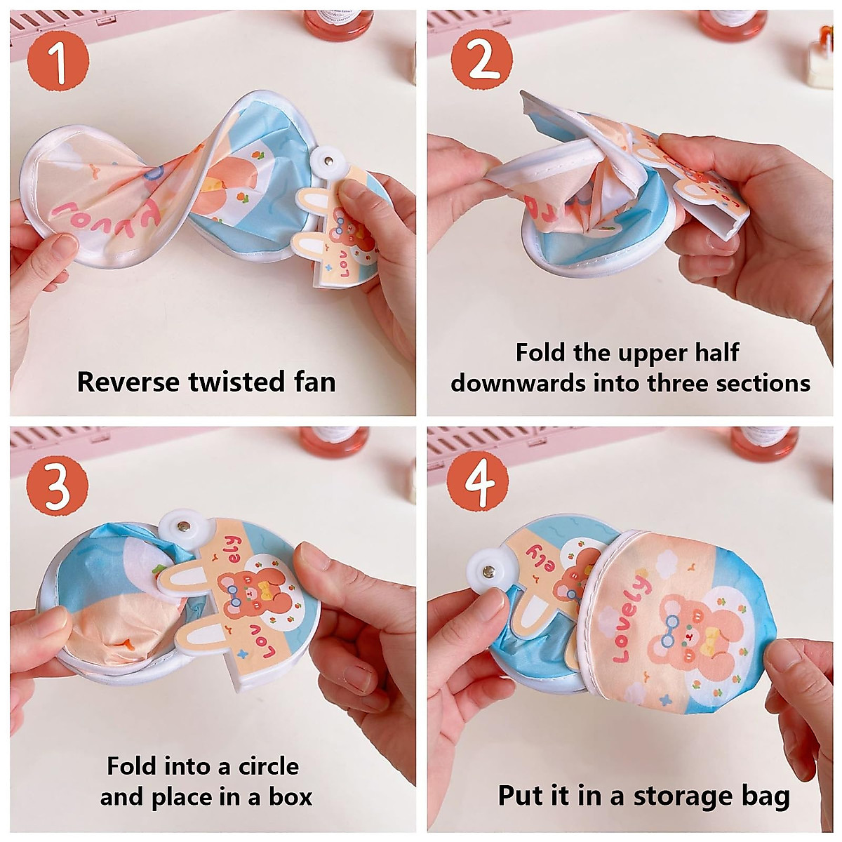 Heseyomo 6pcs Folding Hand Fans for Women, Foldable Mini Cloth Portable Fan Gift with Handle