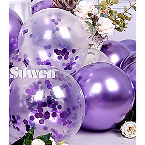 SUWEN Purple Metallic Balloons and Confetti Balloons Set 47PCS Latex Helium Chrome Dark Purple Balloon for Birthday Anniversary Party Decorations