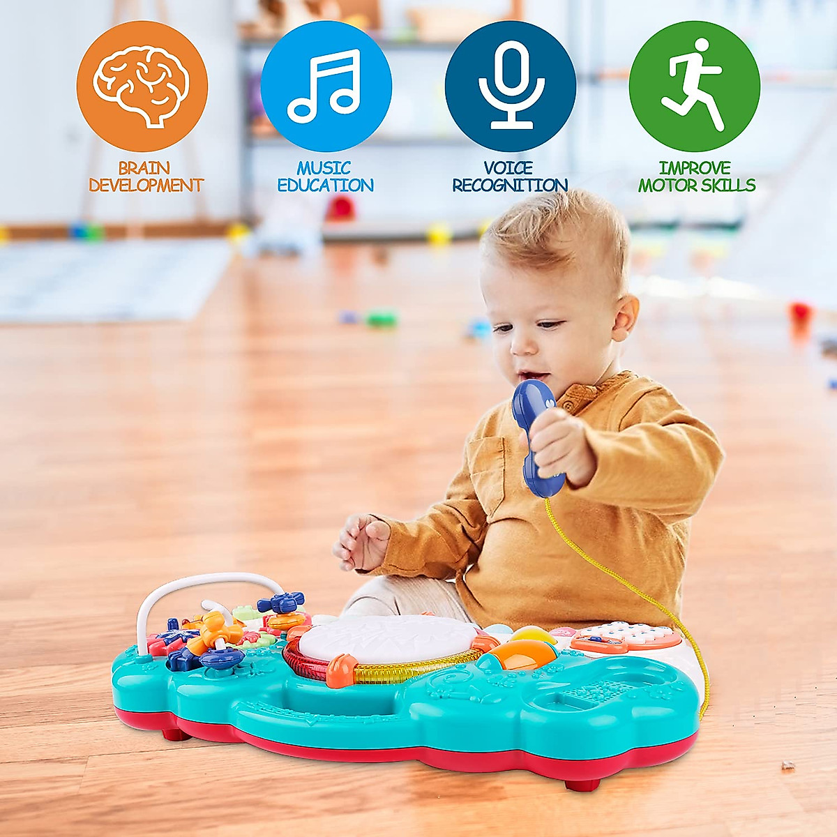 TWFRIC Baby Piano Toys 6 in 1 Toddler Piano Keyboard Drum Set 6 to 12-18 Months Toddlers Music Toy Early Education Musical Learning Toys Gift for 1 2 3 Years Old Kids Girls Boys