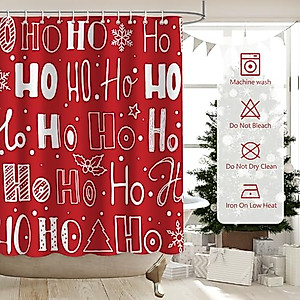 APROPHIC Funny Christmas Shower Curtain for Bathroom Decor Ho Ho Ho Snowflakes Xmas Winter New Year Holiday Red Waterproof Polyester Fabric Shower Curtain Set with 12 Hooks 72x 72 Inches