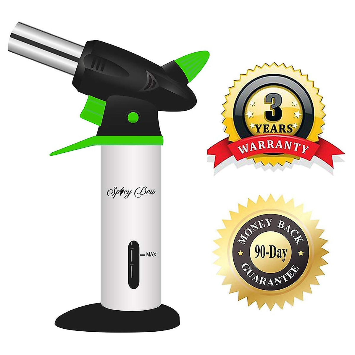 Spicy Dew Blow Torch - Creme Brulee Torch - Refillable Professional Chefs Culinary Kitchen Torch with Safety Lock and Adjustable Flame - Micro Butane Torch with Fuel Gauge - Cooking Food Torch
