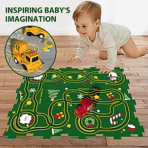 DIY Assembling Electric Trolley,2024 New Christmas Toddler Puzzle Track Play Set with Vehicles,Children's Educational Puzzle Track Car Play Set for Kids (12 * Puzzle Tracks, Christmas)