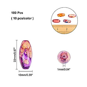 arricraft 100Pcs Baking Painted Glass Oval Beads, 22×10mm Colorful Loose Beads for Bracelets Jewelry Making(Hole: 1mm)