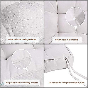 Ohuhu Outdoor Patio Seat Cushions, 19x19x5 Inch Extra Thick Set of 2 Tufted Square Chair Cushions with Straps, Large Water-Resistant Floor Pillow Pads, Comfy Bench Cushion for Dining Chair