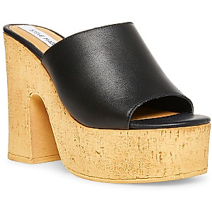 Steve Madden Womens Mardi Leather Cork Platform Sandals Black 9 Medium (B,M)