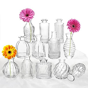 Bud Vases Set of 12, Glass Vase for Decor Centerpieces, Small Vases for Flowers, Clear Flower Vase Stripe Modern Bud Vases in Bulk, Vintage Vases for Floral Wedding Party Table Decoration Home Decor