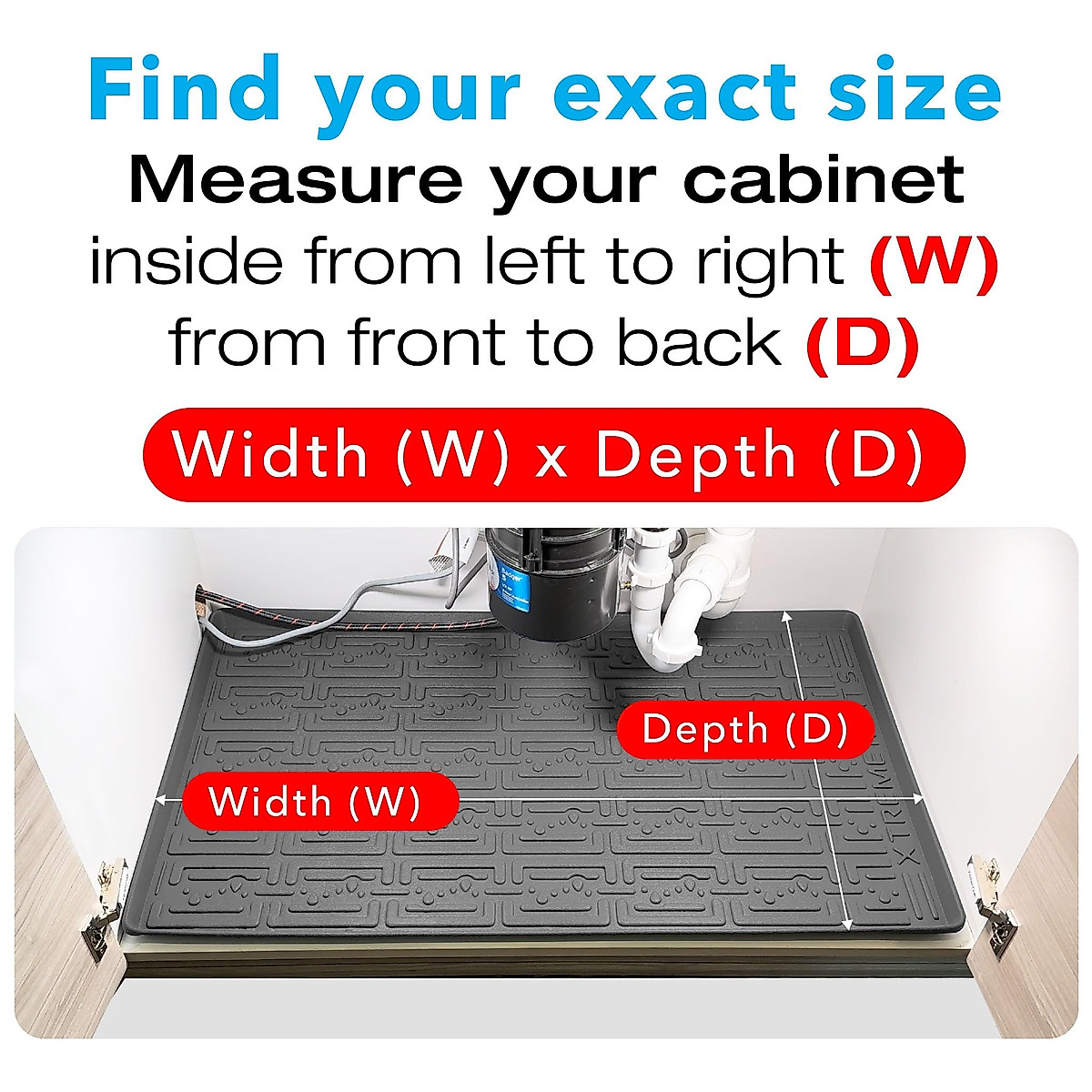 Xtreme Mats - Waterproof Under Sink Mat Shelf Liner Cabinet Liner for Kitchen & Laundry Cabinets (Gray 25" 1/4 x 22 1/4) Kitchen Cabinet Shelf Protector Flexible Under Kitchen Sink Drip Tray Liner