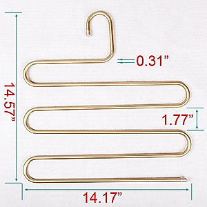 Da Jia Sturdy S-Type Multi-Purpose Aluminum Pants Hangers Closet Space Saving Hangers Storage Rack for Pants Scarf Tie Towel (Golden)