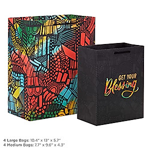 Hallmark Mahogany Gift Bag Assortment (8 Bags: 4 Medium 9", 4 Large 11") for Birthdays, Holidays, Graduations, Bridal Showers