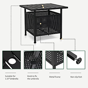 VINGLI Outdoor Side Table with Umbrella Hole 1.57" Umbrella Stand Table, Metal Patio Side Table Coffee Table End Table for Garden, Pool, Deck