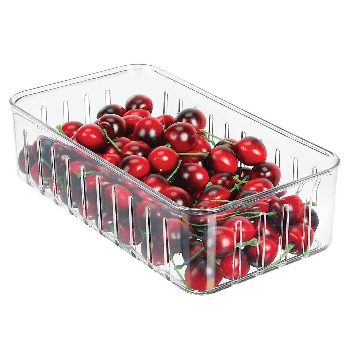 mDesign Plastic Kitchen Refrigerator Produce Storage Organizer Bin with Open Vents for Air Circulation - Food Container for Fruit, Vegetables, Lettuce, Cheese, Fresh Herbs, Snacks - Set of 2 - Clear