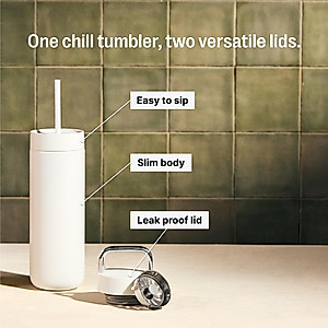 Fellow 20 oz Carter Water Bottle with 2 Lids - Leak-Proof Lid with Metal Handle - Cold Lid with Straw - Ceramic Interior & Vacuum-Insulated Stainless Steel - Matte White