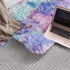 A Nice Night Shaggy Fluffy Faux Fur Area Rug Door Mat,Tie Dye Style,Softest, Luxurious Shag Carpet Rugs for Bedroom, Living Room, Luxury Bed Side Plush Carpets, Rectangle (Light Purple, 3' x 5')