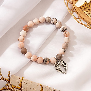 QWNHONEY Grief Gifts for Women Pink Beads Bracelet with Angle Wings Jewelry Gifts for Women Whisper I Love You to A butterfly and It Will Fly to Heaven to Deliver Your Message