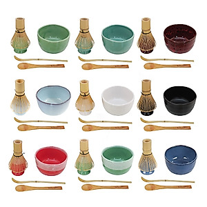 BambooMN Brand - Matcha Bowl Set (Includes Bowl, Rest, Tea Whisk, Chasaku, & Tea Spoon) 1 Set Black
