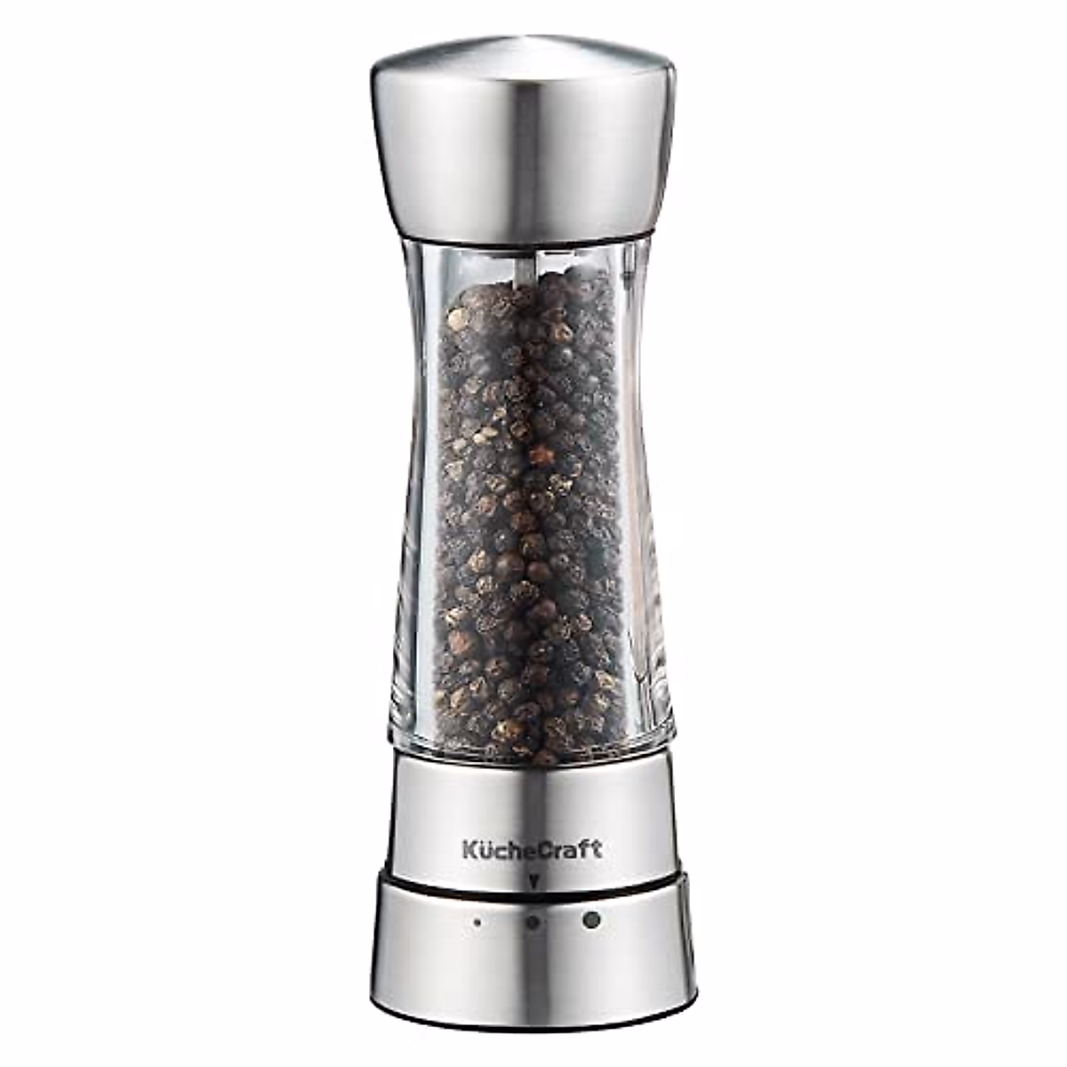 KucheCraft Pepper Grinder - Easy Grip Pepper Mill Grinder or Salt Grinder Refillable - Stainless Steel Peppercorn Grinder with Upgraded Grinding Precision