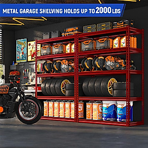 REIBII 72" Garage Shelving 2000 LBS Storage Shelves Heavy Duty Metal Shelving Units Rack Shelf for Garage Pantry,Kitchen, Basement,Red & Black