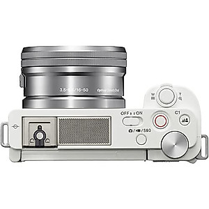 Sony ZV-E10 Mirrorless Camera with 16-50mm Lens (White) (ILCZV-E10L/W) + Sony E 10-18mm Lens + 64GB Card + Filter Kit + Corel Photo Software + Bag + NPF-W50 Battery + External Charger + More (Renewed)