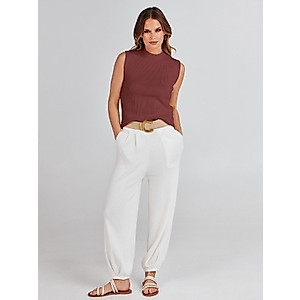 ANRABESS Womens Summer Sleeveless Tops Casual Mock Neck Loose Fit Knit Lightweight Sweater Pullover Top Maroon-XL