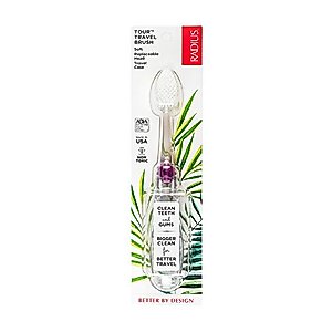 RADIUS Tour Travel Brush & Case with Replaceable Brush Head ADA Accepted Toothbrush Improve Gum Health - Purple - Pack of 1
